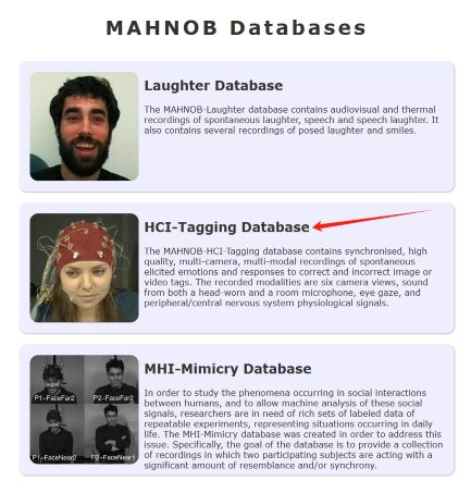 MAHNOB Databases 之 HCI-Tagging Databases | Code Store