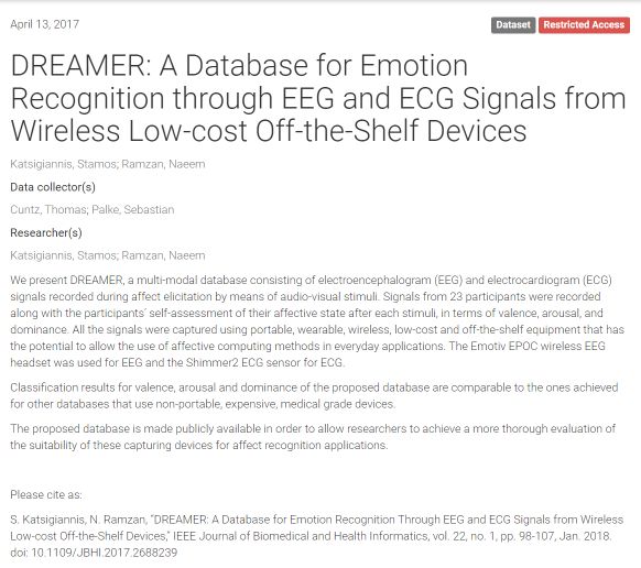 DREAMER 数据集 | Code Store